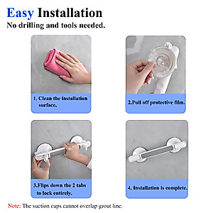 Grab Bars for Bathtubs and Showers,12 inch Shower Handle,Non-Slip Handrail Safety Grip for Seniors No Drilling,Grab Bars for Elderly for Wall,Shower Handles for Elderly Suction,Bathroom Accessories