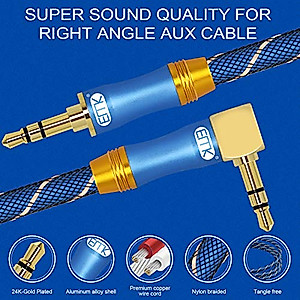 90 Degree Right Angle Aux Cable - [24K Gold-Plated,Sound Quality]EMK Audio Stereo Male to Male Cable for Laptop, Tablets, MP3 Players,Car/Home Aux Stereo, Speaker or More (16Ft/5Meters)