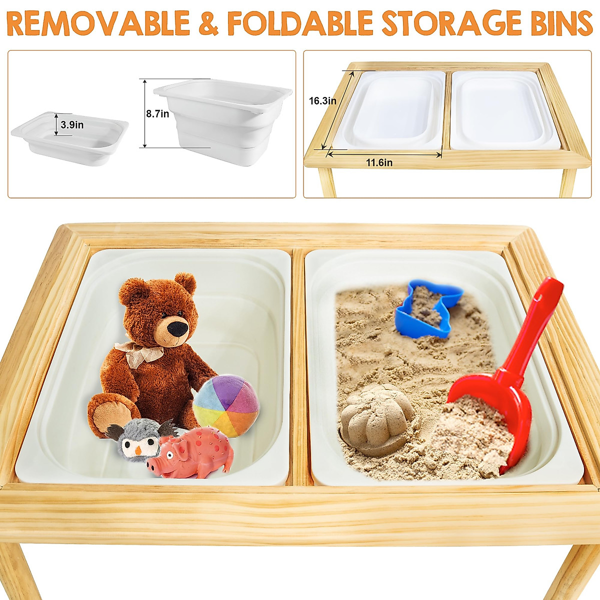 AMAWOOD Kid's Wooden Sensory Table with 2 Storage Bins, Play Sand & Water Table for Kids, Children Activity Table with Blackboard & Whiteboard, Gift for Boys Girls