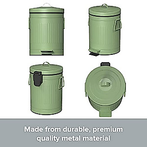 Retro Trash Can with Lid - 5L/1.3 Gal Step Trash Can w/ Soft Closing Lid - Round Garbage Can w/ Handles - Touchless Trash Can w/ Removable Garbage Guard Bucket - Outdoor Garbage Bin - Small Trash Can, Green