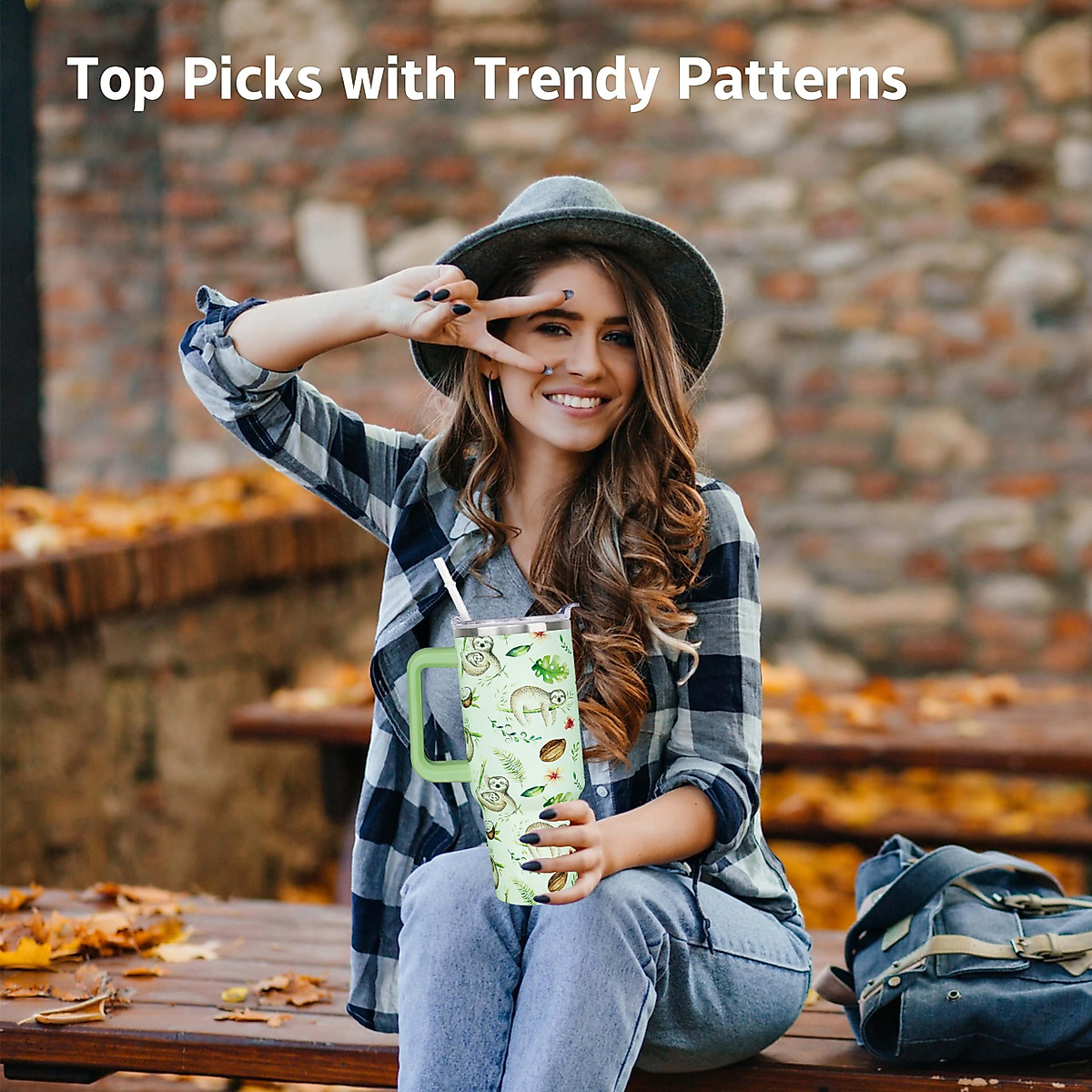 sgqjdpmc 40 oz Sloth Tumbler with Handle and Straw Lid 40oz Sloth Gifts for Women Steel Insulated Travel Coffee Cup