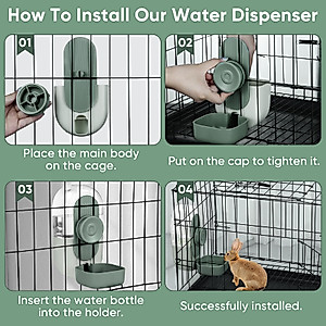 Lemtrflo 28oz Rabbit Water Bottle,Hanging Automatic Water Dispenser for Cage,Ferret Bunny Guinea Pig Water Bowl,Suitable for Small Animal(Cage Grid Spacing Over 1.2'')(Green)