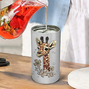 Wassmin Giraffe Tumbler Can Cooler 4-in-1 Giraffe Gift For Women Girls Teen Jewelry Drawing Style Stainless Steel Insulated Tumblers 16oz Cup With Lid Birthday Christmas Presents