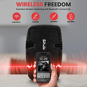 Pyle Powered PA Speaker System Active & Passive Bluetooth Loudspeakers Kit with 8 Inch Speakers, Wired Microphone, MP3/USB/SD/AUX Readers, Speaker Stands,Remote Control - Pyle PPHP849KT Black