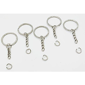 Key Ring with Chain and Open Jump Rings 1 inch, 50 Pack