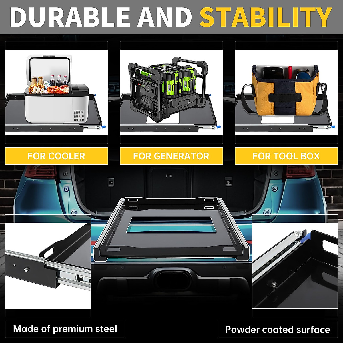 KUAFU Fridge Slide Compatible with 28 to 65L Fridges/Coolers, Universal Portable Vehicle Refrigerator Freezer Slide Mount, W/4 Buckle Straps, 280 LBS