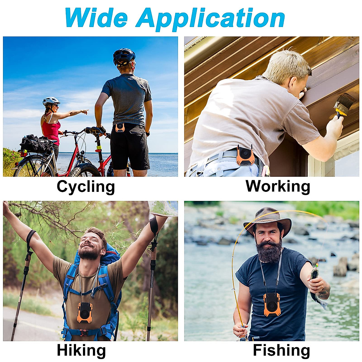 Cadrim Waist Fan, Portable Personal Fan, USB Mini Necklace Fan, Rechargeable Battery Operated Fan, 8000RPM Strong Airflow for Outdoor Camping with LED SOS Function