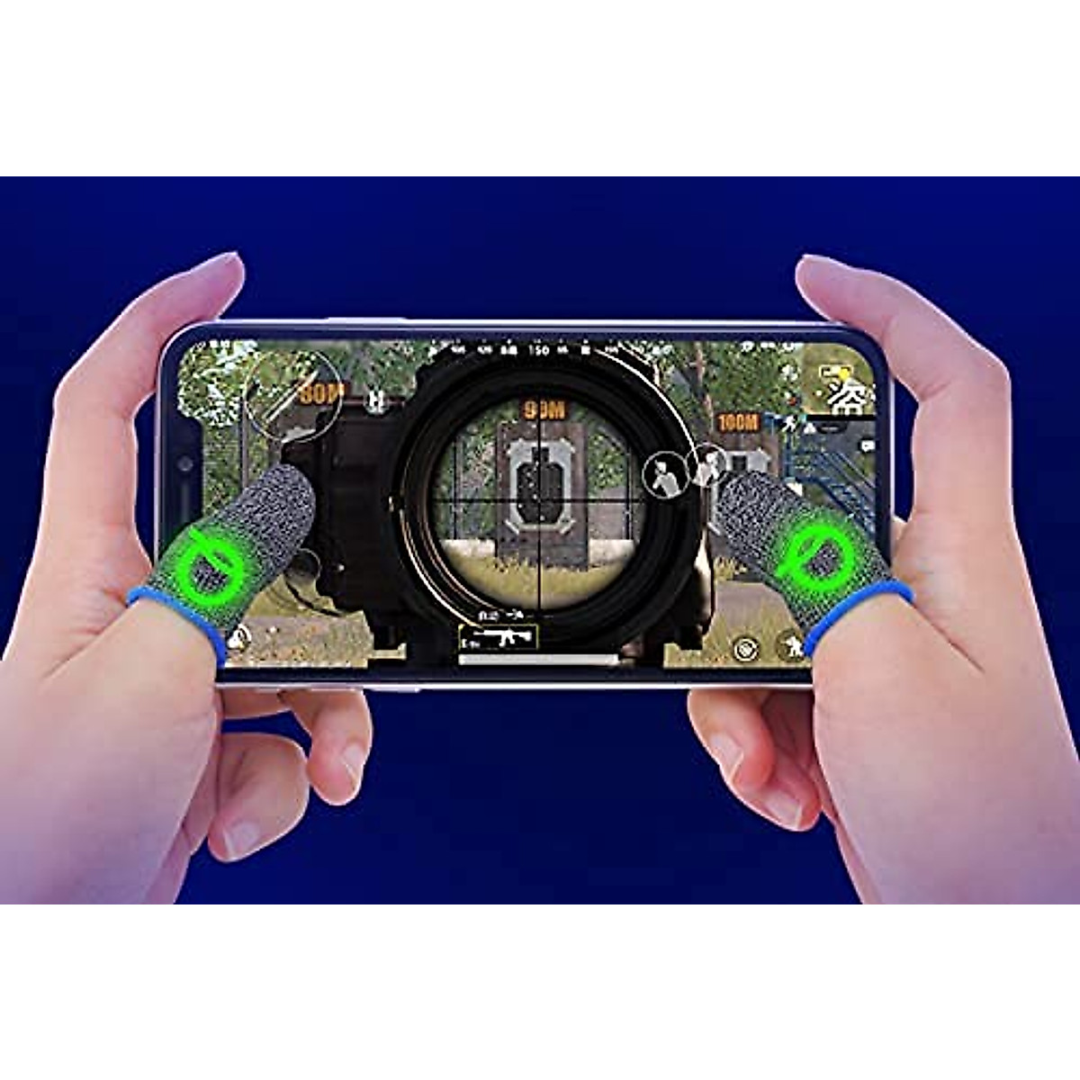 Silver Fiber Blue Stripe Gaming Gloves for Sweaty Hands Finger Sleeves for Mobile Game Controllers (Pack of 2) Anti-Sweat Breathable Thumb Finger Sleeve for League of Legend, PUBG, Rules of Survival