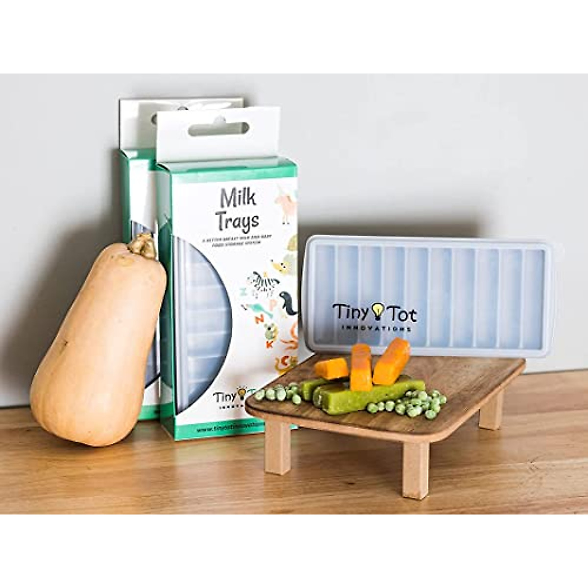 Breast Milk Freezer Storage Trays, 10-1oz Bars, 2 Silicone Tray Containers w/Leak Resistant Lids, Food Grade Silicone (Milk Trays)