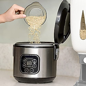 Variety Savings Coutnertop Rice Dispenser – Air Tight Rice Dispenser – Included Measuring Rice Cup & Cleaning Brush – Multipurpose Kitchen Rice Dispenser for Grains Cereal Snacks Nuts & More – 22 lbs - Gray