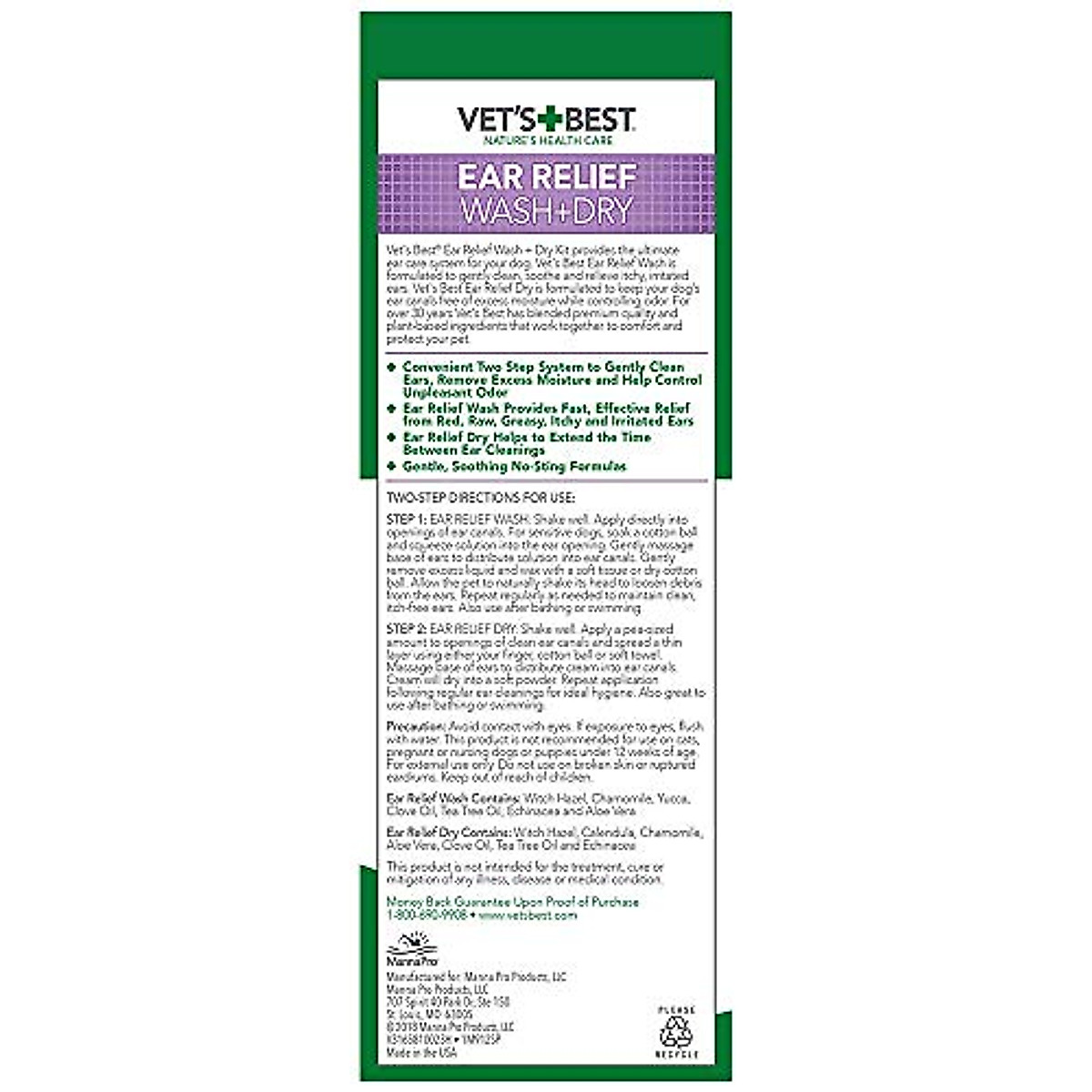Vet's Best Dog Ear Cleaner Kit | Multi-Symptom Ear Relief | Wash & Dry Treatment | Alcohol-Free 4 Fl Oz (Pack of 2)