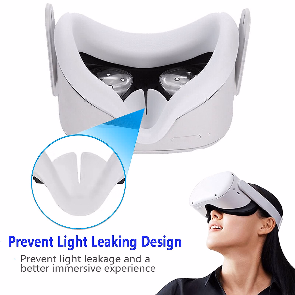 for Oculus Quest 2 Accessories Combo Set, Quest 2 VR Silicone Skin Cover and Face Cover, Quest 2 Touch Controller Grip Cover, Protective Lens Cover (White)