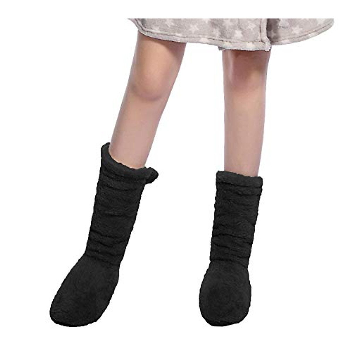 FRALOSHA Women's Slipper Sock Coral Velvet Indoor Spring-Autumn Super Soft Warm Cozy Fuzzy Lined Booties Slippers (27cm) Black