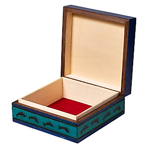 Artisan Owl Polish Handmade Joyful Dolphins 6" Wooden Box with Vivid Colors