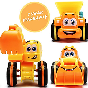 Toys for a 2 Year Old Boy - 3 Friction Powered Trucks for 2+ Year Old Boys, Push & Go Cars Cartoon Construction Vehicle Set - Toddler Boys Toys & Toy Trucks, Play Pull Back Car
