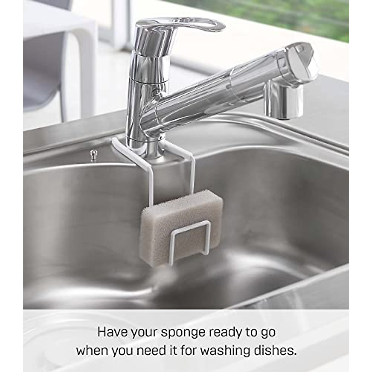 YAMAZAKI home 4388 Faucet-Hanging Sponge Holder-Kitchen Organizer Sink Rack Basket, One Size, White