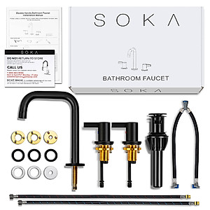SOKA 8-16 Inch Widespread Bathroom Faucet 2 Handles Matte Black Commercial Sink Touch 3 Pieces Vanity Lavatory 360 Degree Rotating Faucet Pop Up Drain Assembly, Matte Black - L, 8 INCH L - Head