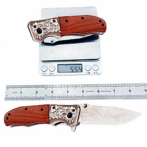 Labstandard Pocket Folding Knife with 3.5”Stainless Steel blade and wood handle -Folding hunting camping Knife with liner-lock and pocket clip
