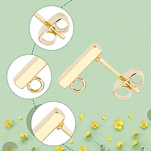 UNICRAFTALE 50pcs Rectangle Stud Earring Settings Stainless Steel Ear Stud with Loop and Ear Nuts 0.8mm Pin Earring Finding for DIY Jewelry Making