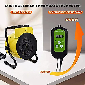 AKUSAKO Electric Greenhouse Heater with Digital Thermostat for Green House, Grow Tent Heaters, Overheat Protection, Fast Heating for Workplace, Yellow