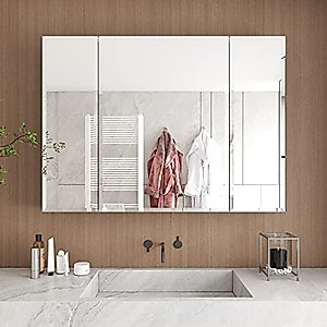 JimsMaison 36 in. W x 26 in. H Aluminum Bathroom Medicine Cabinet, Rectangle Recess or Surface Mount Medicine Cabinet with Adjustable Glass Shelves