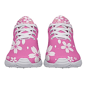 Breast Cancer Awareness Shoes Women Fashion Ultra Lightweight Running Sneakers Pink Ribbon Print Walking Tennis Shoes Gift for Her White Size 8