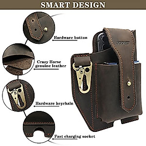 SUOHU Leather Phone Holster with Belt Clip, Leather Cell Phone Holder for Belt, Leather Belt Phone Pouch, Universal Leather Phone Case on Belt, Tactical Leather Phone Belt Bag for iPhone (Dark Brown)