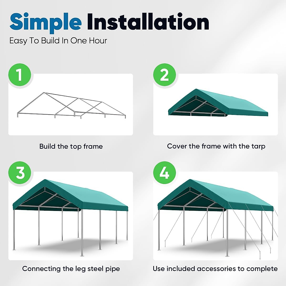 Quictent 10’x20’ Heavy Duty Carport Car Canopy Galvanized Car Boat Shelter with Reinforced Steel Cables-Green