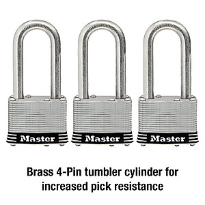 Master Lock 1SSTRILH Stainless Steel Outdoor Padlock with Key, 3 Pack Keyed-Alike, Silver