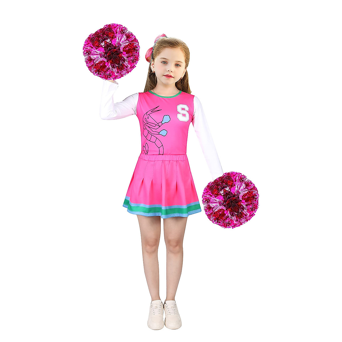 Zombies Cheerleader Costume for Girls Rose Dress Two Cheerleader Pom Poms Matching Hair Rope