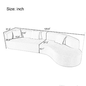 125" Large Modular Sectional Sofa, Modern 2-Piece L Shaped Couch Sofa with 3 Pillows, Chenille Floor Cloud Couch for Living Room, Bedroom, Salon, Office (Blue)