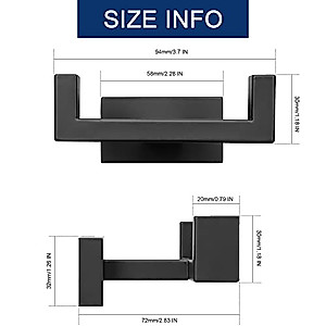 NearMoon Bath Double Towel Hook- SUS304 Stainless Steel Square Robe Towel Holder, Heavy Duty Rustproof Double Coat Hook for Bathroom Livingroom Kitchen Wall Mounted, 2 Pack (Matte Black)