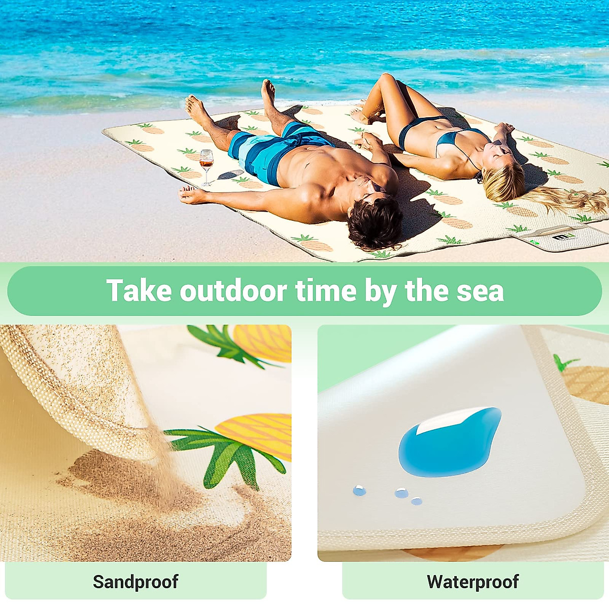 MIU COLOR Picnic Blankets, Extra Large 80"x 60" Outdoor Beach Blanket, Lightweight Handy Mat Tote for Spring Summer Camping, Beach, Park, Patio on Grass (A-Pineapple)