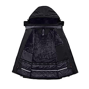 Wantdo Men's Plus Size Windproof Mountain Windbreaker Big&Tall Fleece Waterproof Ski Jacket Black Large Tall