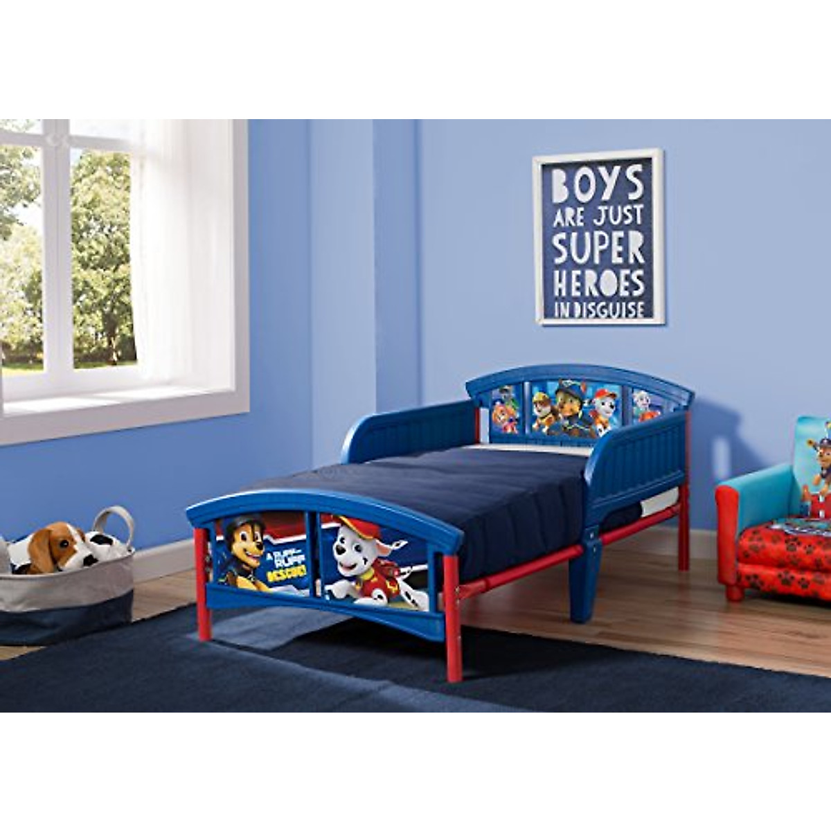 Delta Children Plastic Toddler Bed, Nick Jr. PAW Patrol Twinkle Galaxy Dual Sided Recycled Fiber Core Toddler Mattress (Bundle)