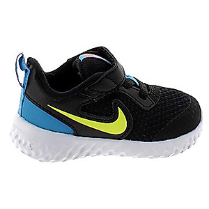 Nike Baby Revolution 5 Velcro Running Shoe, Black/Lemon Venom-Laser Blue-Hyper Crimson, 7C Regular US Toddler