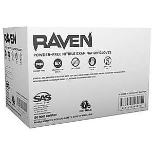 Raven SAS Safety 66518 6 mil Black Nitrile Disposable Gloves 7 Mil - Large - 10 Pack(100 Gloves per Box)