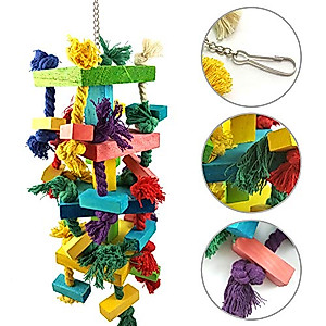 alfyng Bird Parrot Knots Block Tearing Chewing Toy, Multicolored Wooden Bird Parrot Toy Suitable for Macaws cokatoos, African Grey and a Variety of Amazon Parrots (Large Size - 13.8 Inch)