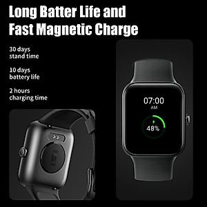 AlERTSEAL Smart Watch, Smart Watch for Android and iOS Phones, 1.7" Full Touch Screen Fitness Watch with Heart Rate, Blood Oxygen Monitor,Sleep Monitor, 5ATM Waterproof Smartwatch for Men Women Black