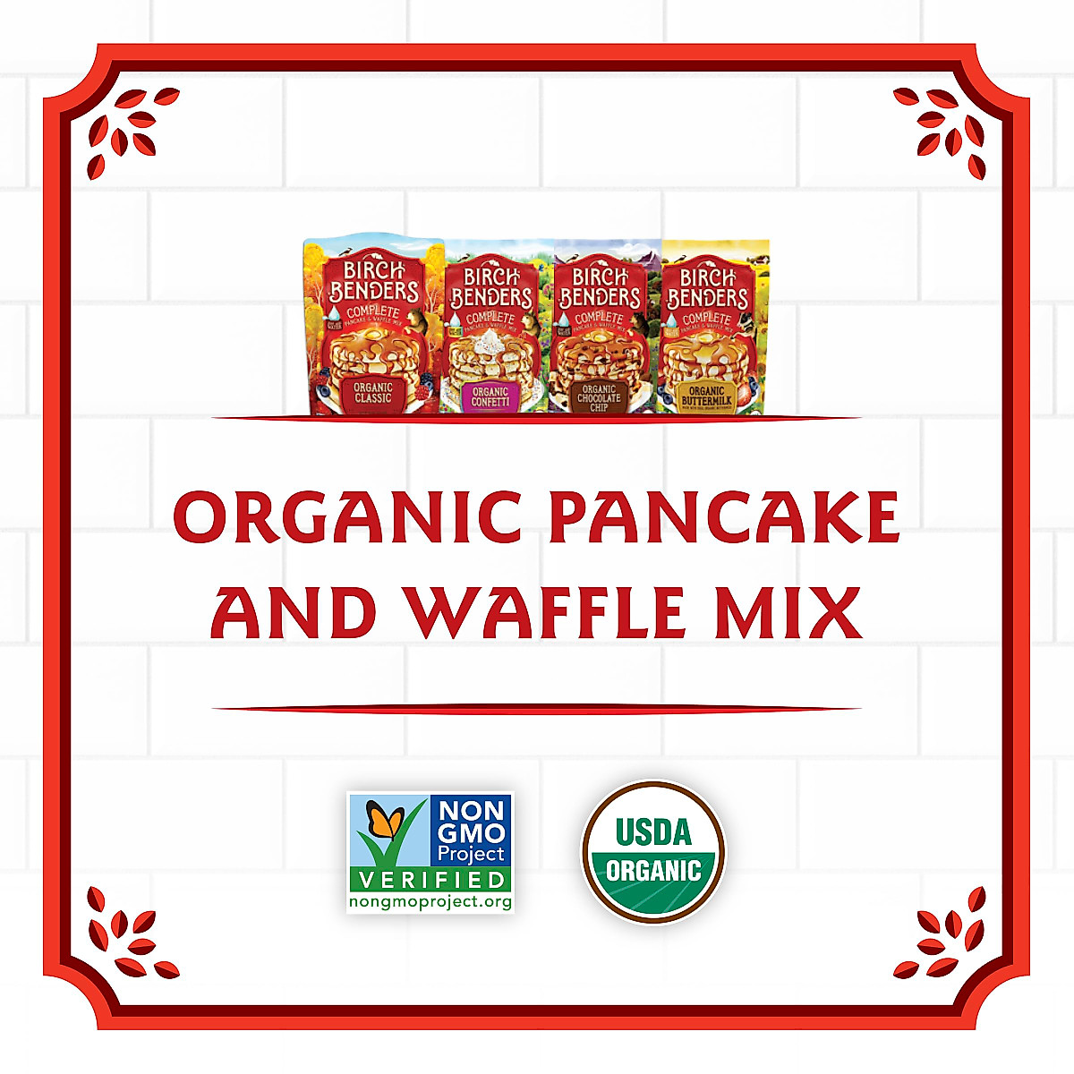 Birch Benders Organic Classic Pancake and Waffle Mix, 16 oz (Pack of 2) with By The Cup Swivel Spoons