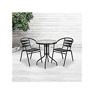 Flash Furniture Lila 4 Pack Black Metal Restaurant Stack Chair with Aluminum Slats
