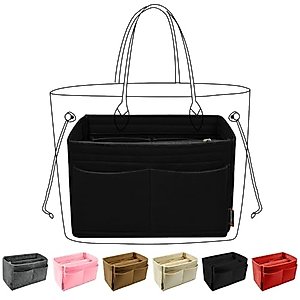 OMYSTYLE Black Large Purse Organizer Insert for Handbags, Felt Bag Organizer for Tote & Purse, Tote Bag Organizer Insert with 5 Sizes, Compatible with Neverful Speedy and More（11.4"×5.9"×6.9"