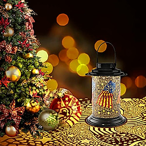 Hanging Solar Lantern, American Flag Lantern, Solar Lanterns Outdoor Waterproof, Black Metal LED Lamp for Outdoor Garden Patio Lawn Decor