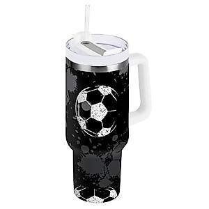 ARGTILDN 40 oz Tumbler Football Sport Soccer Insulated Travel Mug with Handle and Straw Lid Stainless Steel Vacuum Coffee Cup Tea Beverage Container Water Bottles for Car Sports office