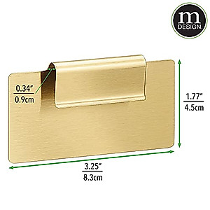 mDesign Steel Clip-On Basket and Bin Tags for Closet Storage, Metal Hanging Holders for Cabinet, in-Drawer, Shelf, and Racks - Set of 8 + Adhesive Labels - Soft Brass