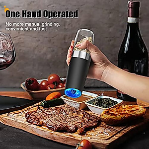 Enutogo Electric Salt and Pepper Grinder Set, Automatic Gravity Salt and Pepper Mill with Adjustable Coarseness, Salt and Pepper Shakers Battery Powered with LED Light, One Hand Operation