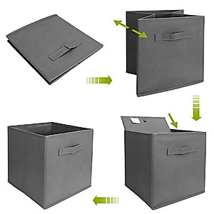 EZOWare Set of 4 Foldable Fabric Basket Bins, Collapsible Storage Organizer Cube 10.5 x 10.5 x 11 inch for Nursery, Playroom, Kids, Living Room - (Gray)