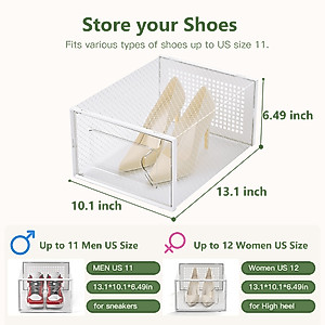 Kuject X-Large Shoe Storage Box Fit Size 11,Clear Plastic Stackable Shoe Organizer for Closet, Space Saving Stackable Sneaker Shoe Boxes Rack Container Bin Holders Case, 12 Pack Clear