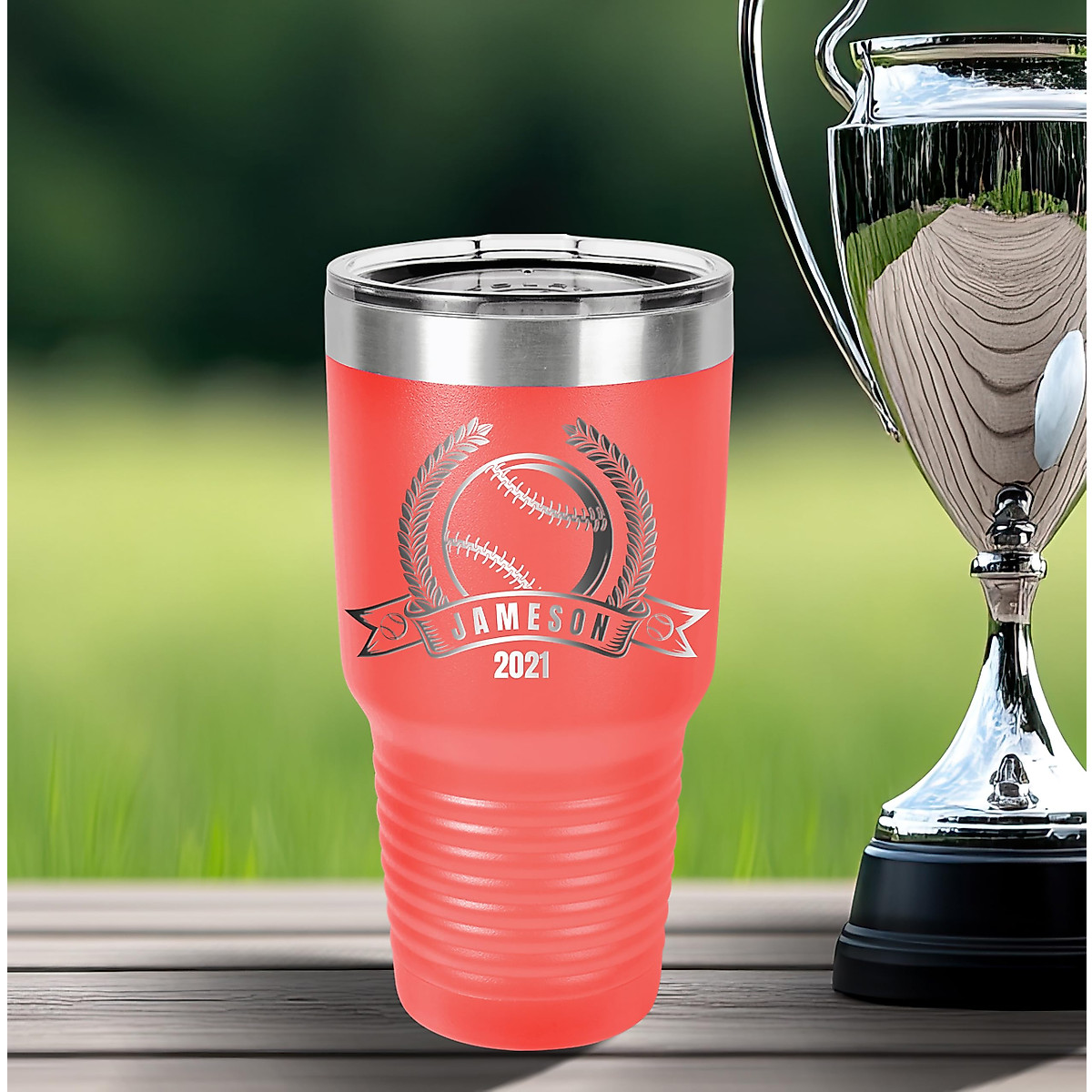 Polar Camel Customized Soccer Tumbler 30oz with Straw, Personalized Insulated Coach Tumbler Engraved in USA - Basketball, Soccer Coach Gift (Coral)