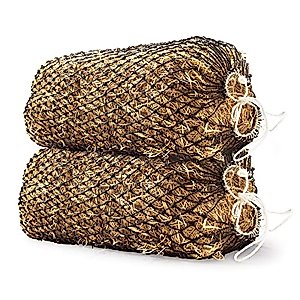 Bloomoak Handwoven Hay Net Feeder for Horses, Durable Soft Black PE 2-String Hay Bales Bags with 1.6" Hole, Fit 36 * 18 * 18 Square Bale Easily (50" Long) (2PCS)